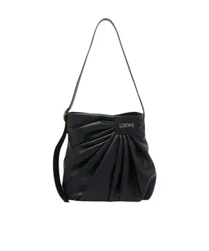 Loewe Ruched Logo Patch Shoulder Bag - Black