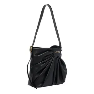 Loewe Ruched Logo Patch Shoulder Bag - Black