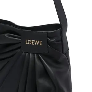 Loewe Ruched Logo Patch Shoulder Bag - Black