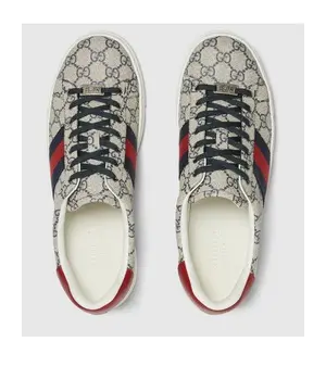 Gucci Ace Low-top Sneakers With Webbing And Metal Detail - Beige/blue