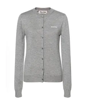 Miu Miu Crewneck Button-up Cardigan With Logo Detail