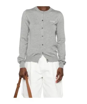 Miu Miu Crewneck Button-up Cardigan With Logo Detail