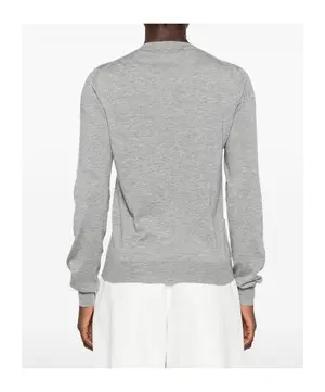 Miu Miu Crewneck Button-up Cardigan With Logo Detail