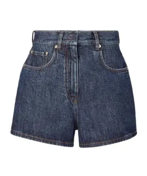 Fendi Logo Patch Denim Shorts - Blue