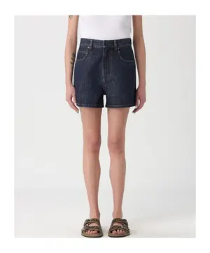 Fendi Logo Patch Denim Shorts - Blue