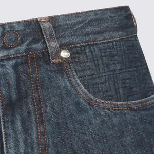 Fendi Logo Patch Denim Shorts - Blue