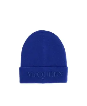 Alexander McQueen Logo Embroidered Knit Beanie - Blue