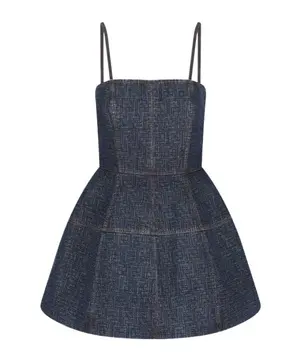 Fendi Ff Motif Denim Mini Dress - Dark Blue
