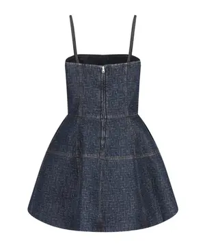 Fendi Ff Motif Denim Mini Dress - Dark Blue