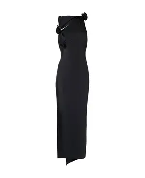 Coperni Sleeveless High Collar Maxi Dress With Asymmetrical Hem And Side Slits - Black