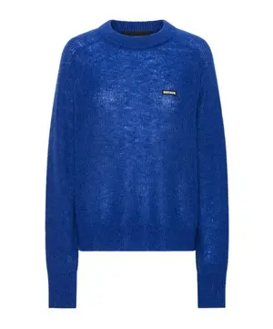ROTATE BY BIRGER CHRISTENSEN Crew Neck Logo Patch Sweater - Blue