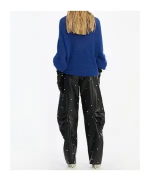 ROTATE BY BIRGER CHRISTENSEN Crew Neck Logo Patch Sweater - Blue