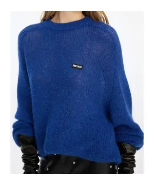 ROTATE BY BIRGER CHRISTENSEN Crew Neck Logo Patch Sweater - Blue