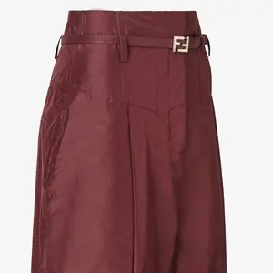 Fendi Taffeta Logo Plaque Wide-leg Trousers - Red