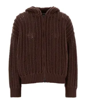 Brunello Cucinelli Openwork Ribbed Hooded Cardigan - No
