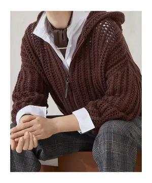 Brunello Cucinelli Openwork Ribbed Hooded Cardigan - No