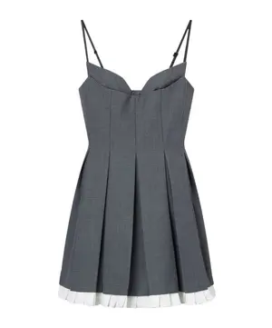 SHUSHU/TONG Pleated Sweetheart Dress - Black