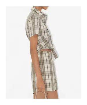 Burberry Cropped Checked Shirt With Self-tie Hem