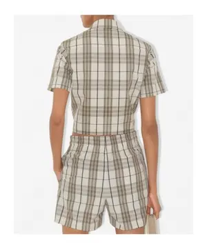 Burberry Cropped Checked Shirt With Self-tie Hem