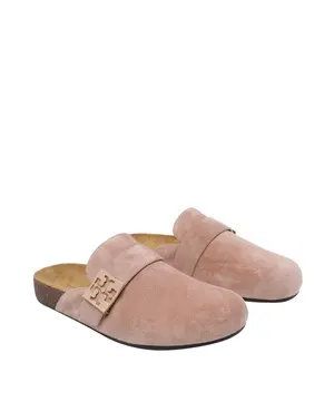 Tory Burch Mellow Suede Mules With Metal Logo