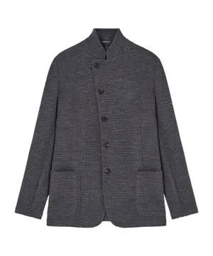 Emporio Armani Textured Button-up Knit Jacket - Grey