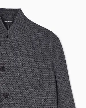 Emporio Armani Textured Button-up Knit Jacket - Grey