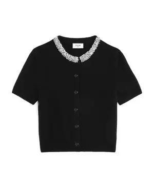 Celine Embroidered Cropped Cardigan In Cashmere - Black