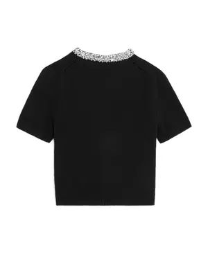 Celine Embroidered Cropped Cardigan In Cashmere - Black