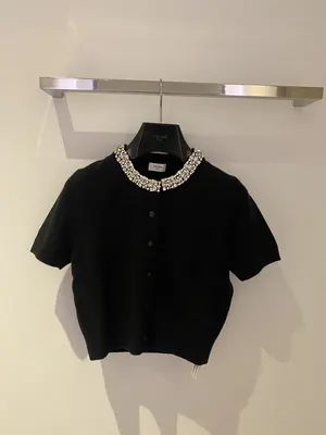 Celine Embroidered Cropped Cardigan In Cashmere - Black