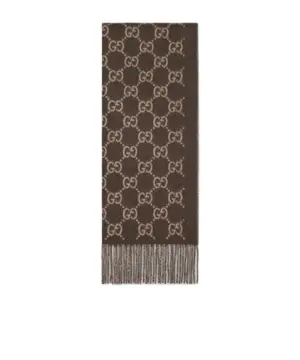 Gucci Monogrammed Fringed Scarf - Beige