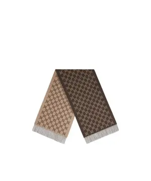 Gucci Monogrammed Fringed Scarf - Beige