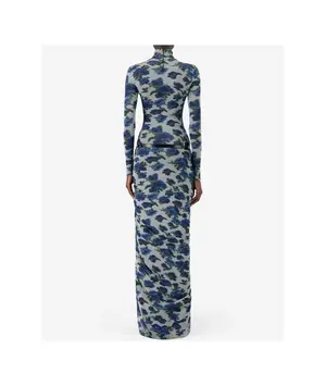 Coperni Long Sleeve Floral Print Asymmetrical Maxi Dress With Slit - Gray