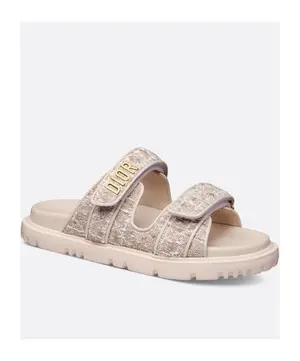Dior Logo Plaque Slip-on Sandals - Beige