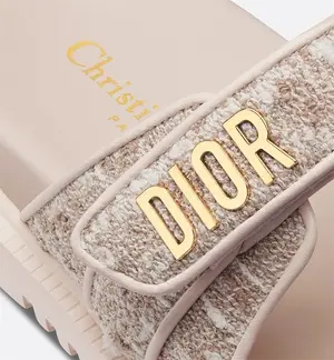 Dior Logo Plaque Slip-on Sandals - Beige