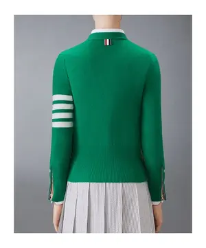 Thom Browne V-neck Cashmere Cardigan With 4-bar Stripes - Green