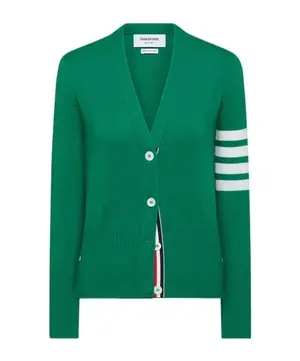 Thom Browne Thom Browne V-Neck Cashmere Cardigan With 4-Bar Stripes Green