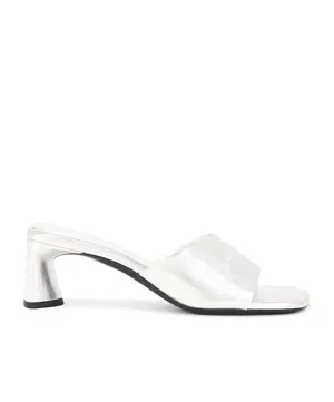 Balenciaga Embossed Logo Heeled Sandals - Silver