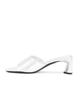 Balenciaga Embossed Logo Heeled Sandals - Silver