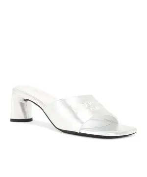 Balenciaga Embossed Logo Heeled Sandals - Silver