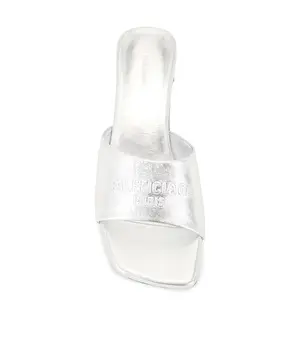 Balenciaga Embossed Logo Heeled Sandals - Silver