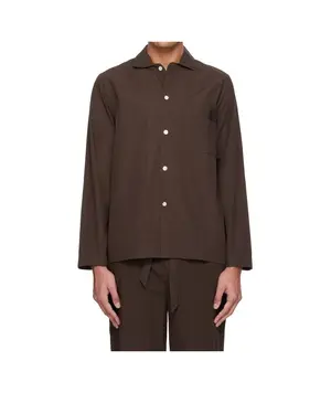 TEKLA Long-sleeved Pajama Shirt - Brown