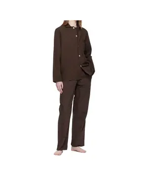 TEKLA Long-sleeved Pajama Shirt - Brown