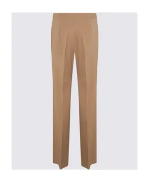 Max Mara Pleated Detailed Straight Leg Pants - Brown