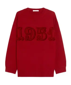Max Mara Crewneck Jumper With 1951 Flocked Pattern - Red