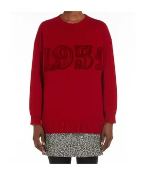 Max Mara Crewneck Jumper With 1951 Flocked Pattern - Red