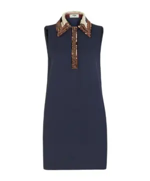 Fendi Sleeveless Mini Dress With Sequin Embellished Collar
