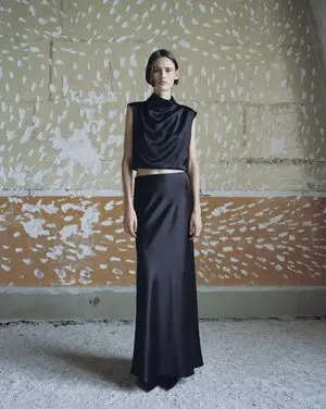 Saint Laurent Mid-rise Long Satin Crepe Skirt