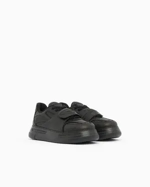 Emporio Armani Leather-effect Lace-up Trainers With Velcro Strap