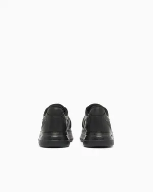 Emporio Armani Leather-effect Lace-up Trainers With Velcro Strap