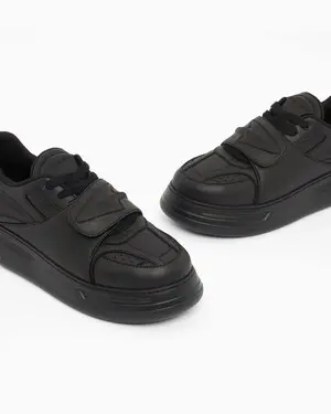 Emporio Armani Leather-effect Lace-up Trainers With Velcro Strap
